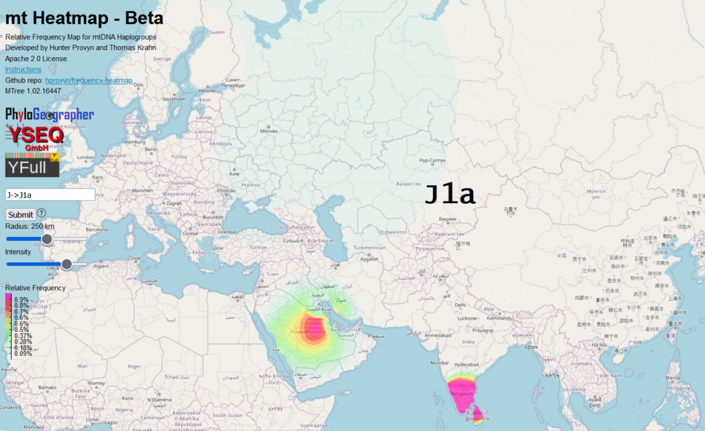 mtDNA Haplogroup J1 Relative Frequency Maps – Mygrations