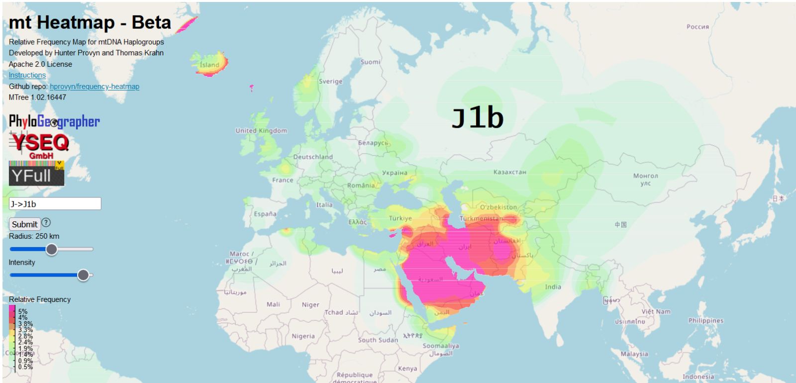 mtDNA Haplogroup J1 Relative Frequency Maps – Mygrations