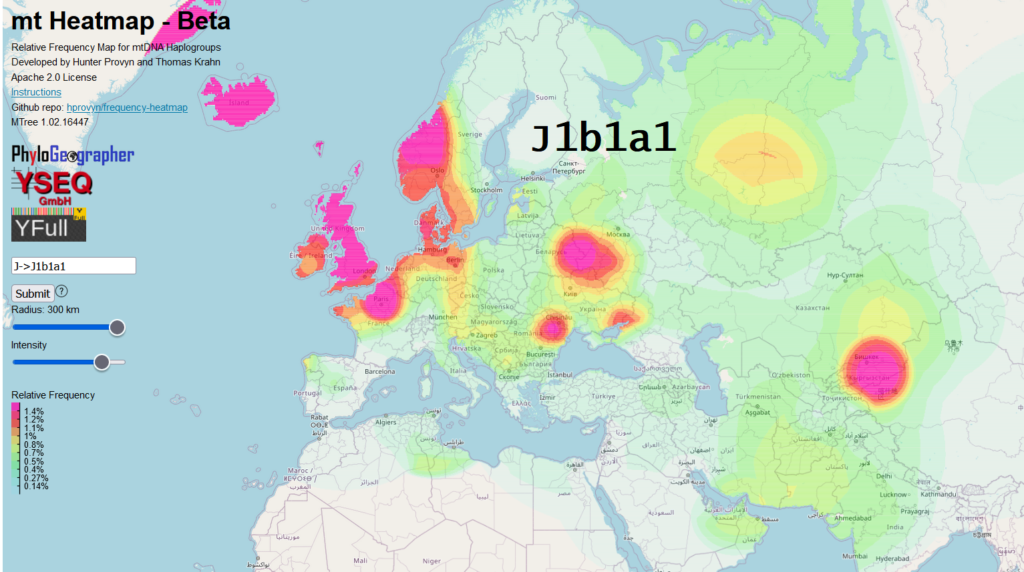 mtDNA Haplogroup J1 Relative Frequency Maps – Mygrations