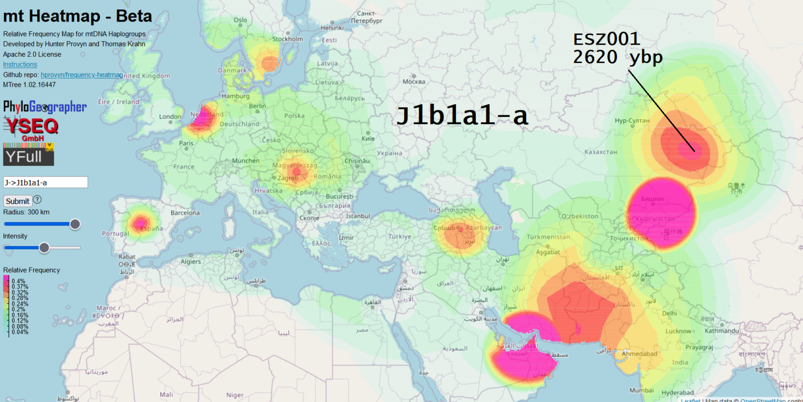 mtDNA Haplogroup J1 Relative Frequency Maps – Mygrations