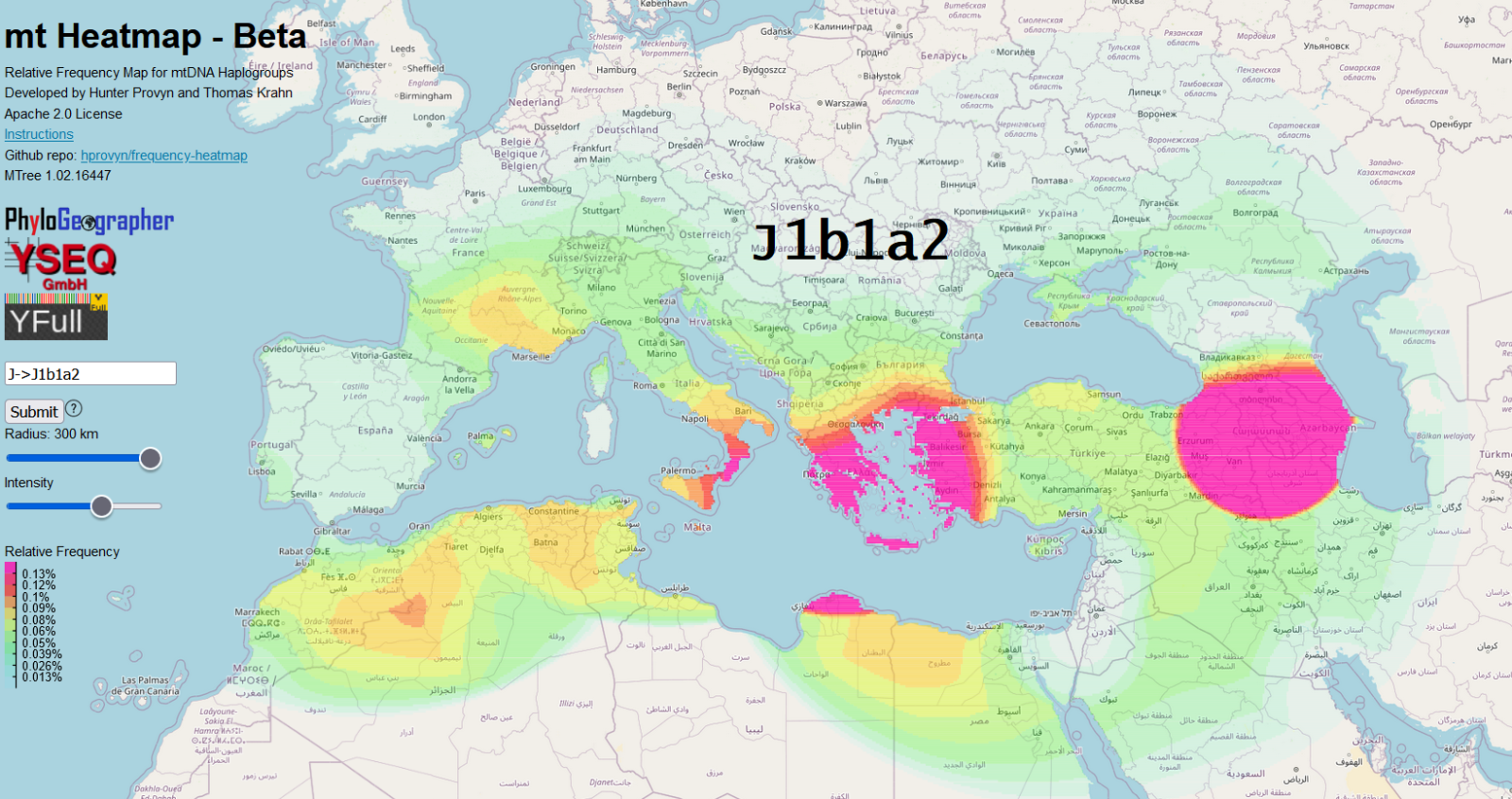 mtDNA Haplogroup J1 Relative Frequency Maps – Mygrations